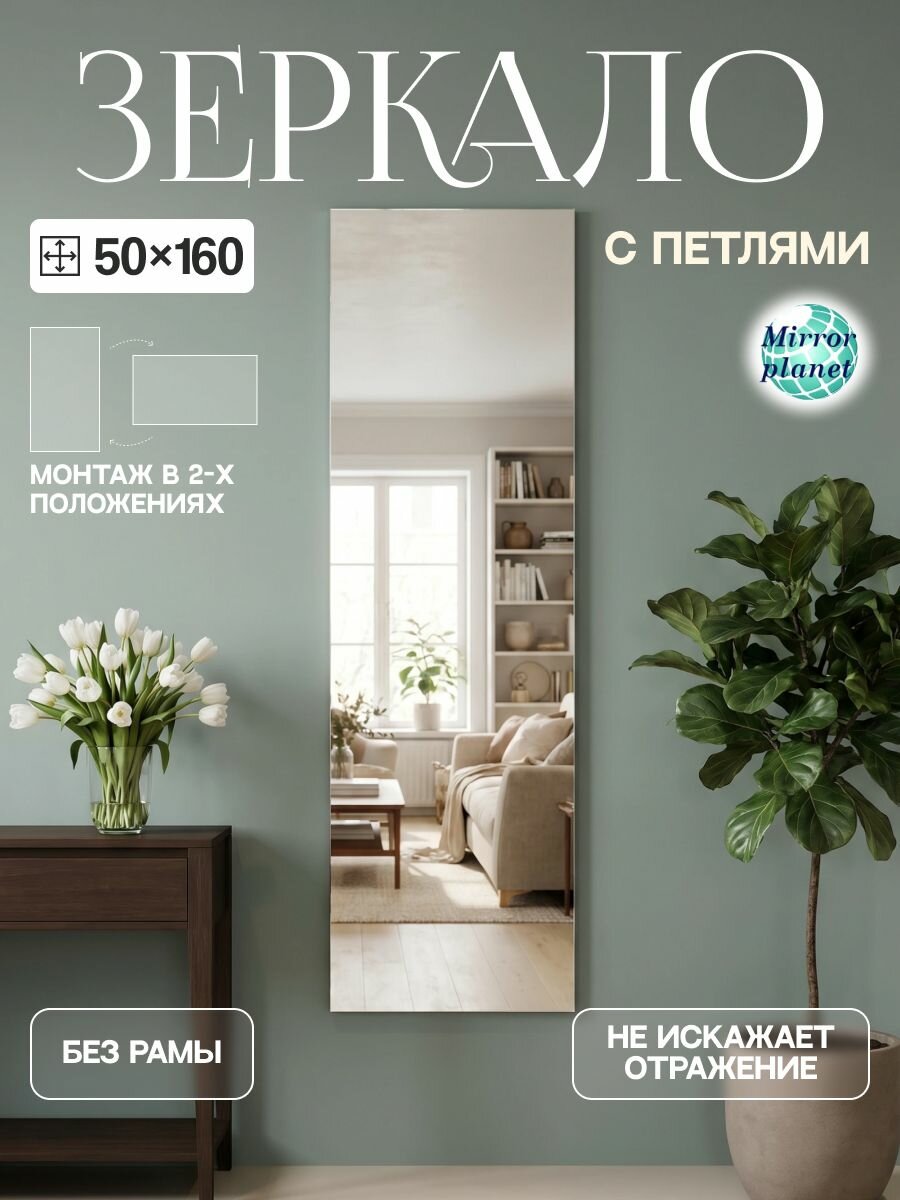 Настенное зеркало прямоугольное 50х160 см с петлями Mirror planet