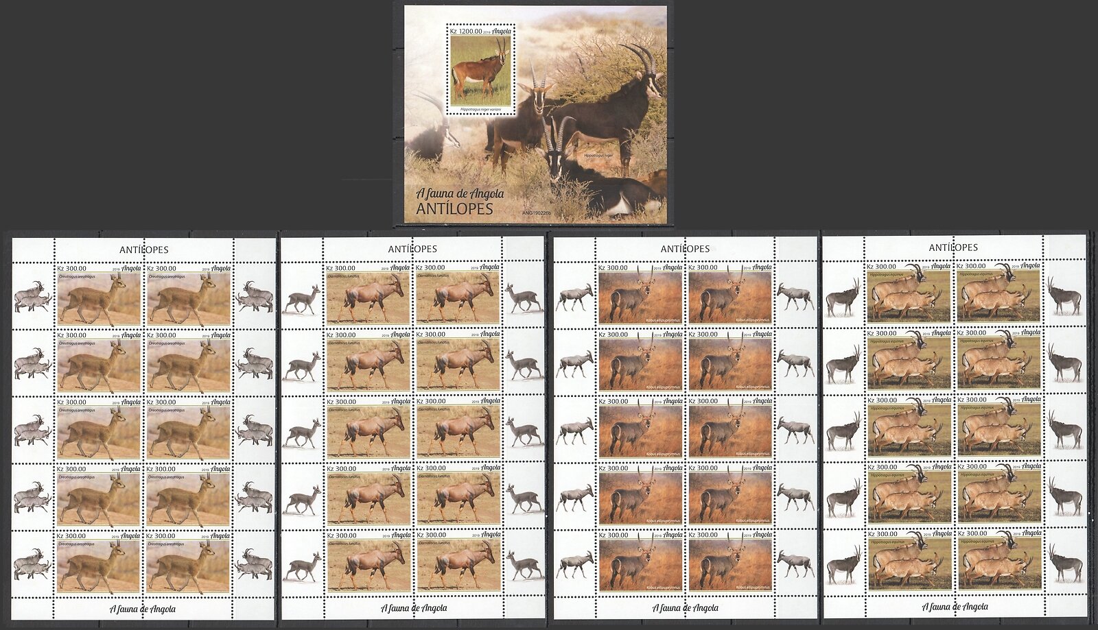 Марки 2019 год Ангола Антилопы Дикие животные Фауна #2270-2273 ! 4 Листа+Bl219 Mnh