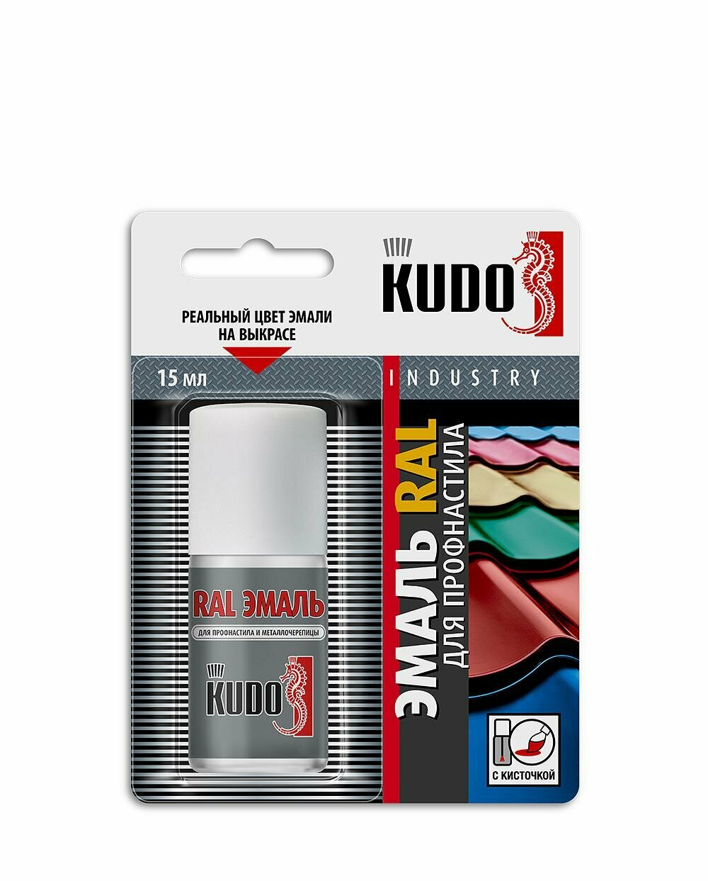 Эмаль KUDO, для металлочерепицы, ремонтная, с кисточкой, шоколадно-коричневая RAL 8017, 15 мл