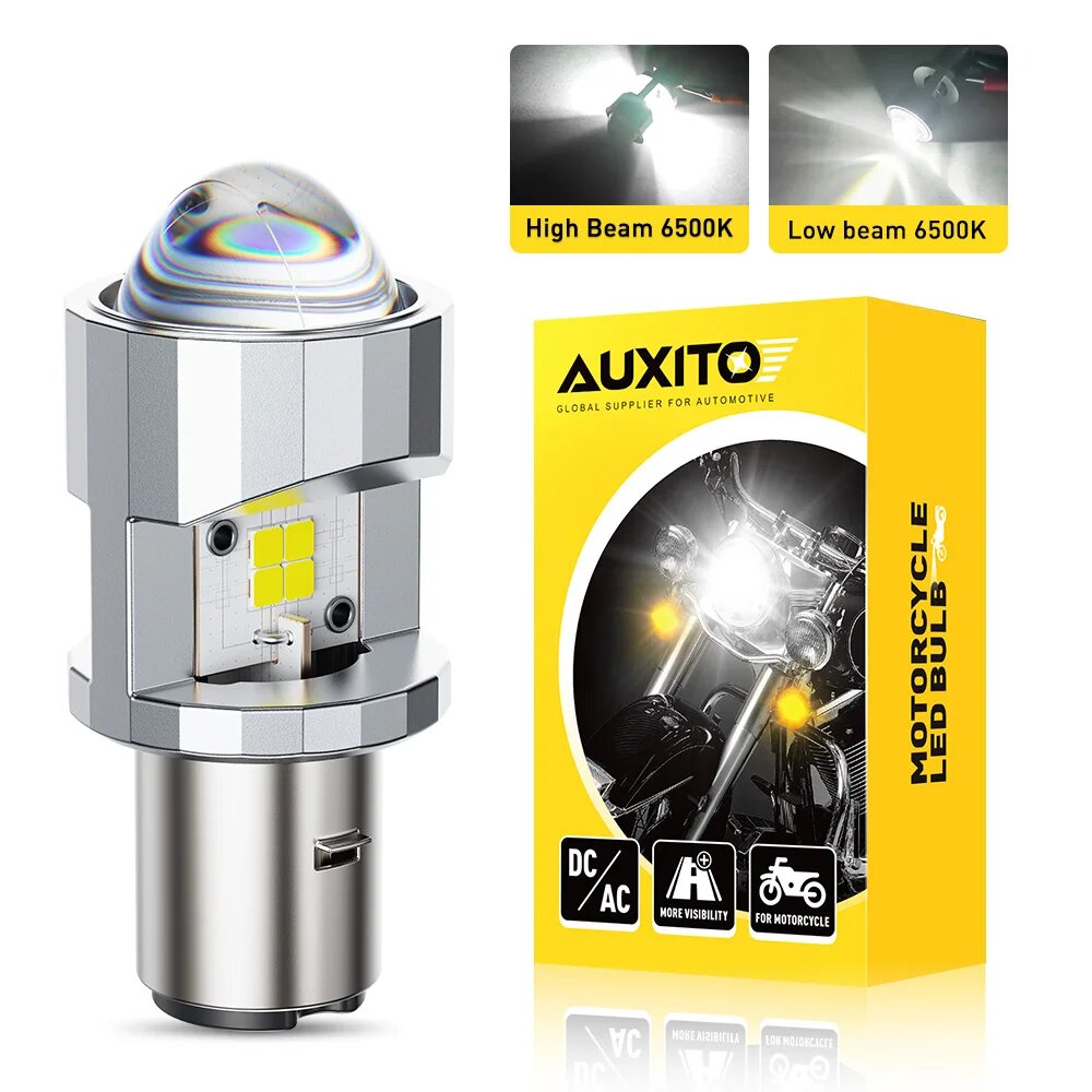 Светодиодная лампа для мотоциклов AUXITO 9-30V BA20D, для электровелосипедов, H6 LED, двухцветная (белый/желтый), с функцией ближнего/дальнего света, для мотоциклов и мототехники.