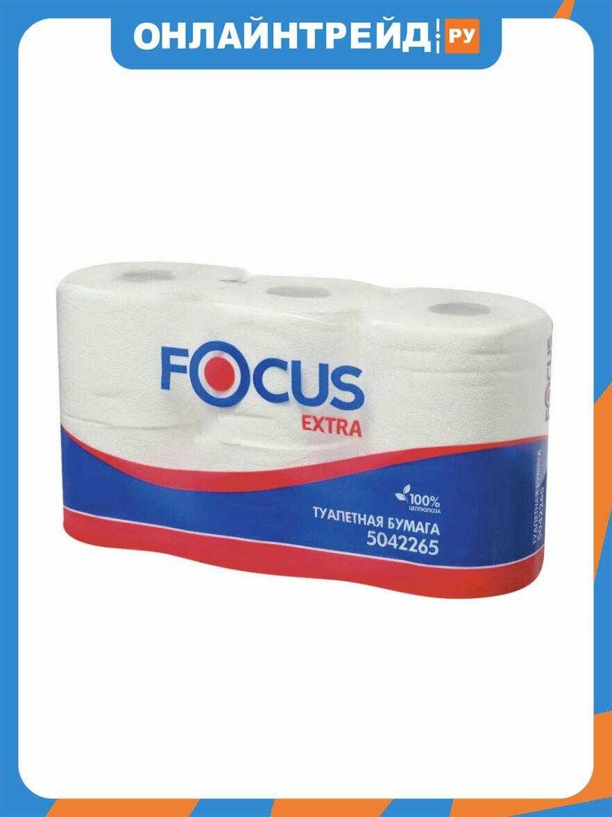 Туалетная бумага Focus Extra белая, 2 слоя, 6 рулонов