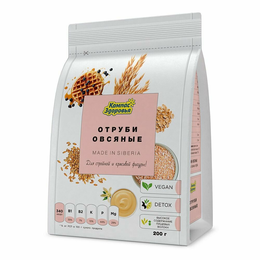 Отруби овсяные, 200 г Компас Здоровья