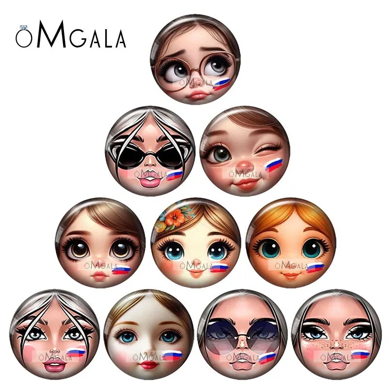 Стеклянные кабошоны Матрешка OMGALA 10 шт, 12/18/20/25 мм 20mm, Mix10