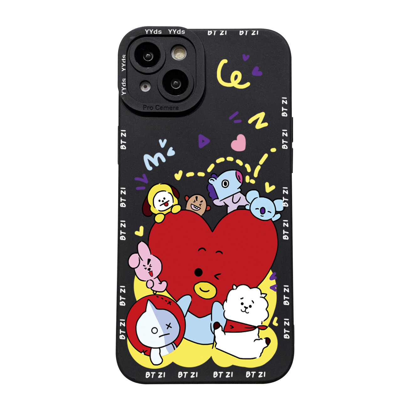 Мягкий чехол для iPhone 15 Plus в южнокорейском стиле с изображением BTS BT21 и защитным чехлом для объектива.