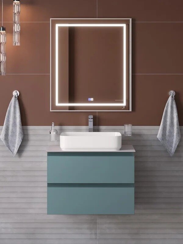 Мебель для ванной комнаты BelBagno Kraft 70 подвесная, матовая голубая, столешница kep-70-bo, раковина BB1304