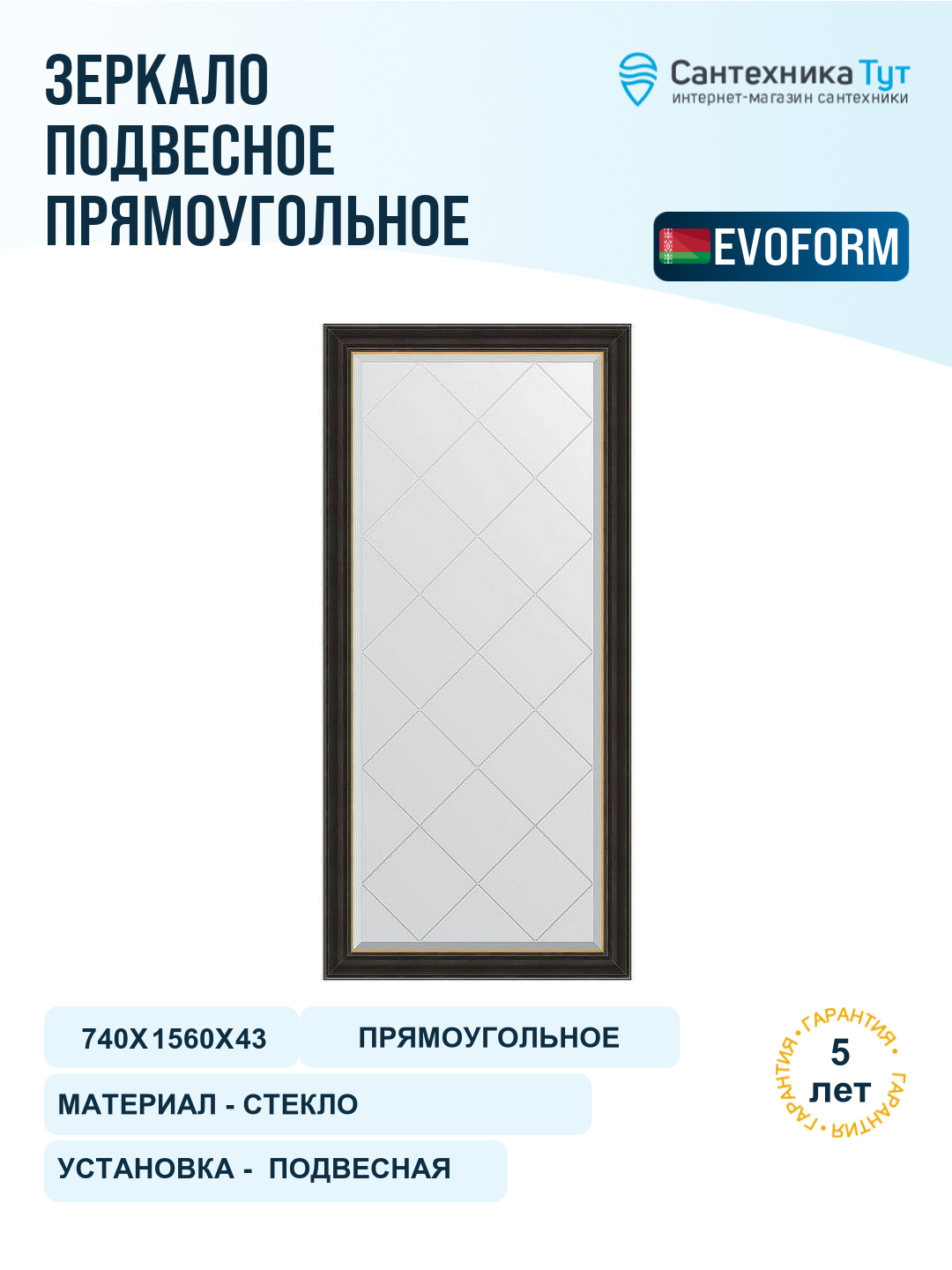 Зеркало Evoform Exclusive-G 156х74 BY 4535 с гравировкой в багетной раме - Черное дерево с золотом 71 мм