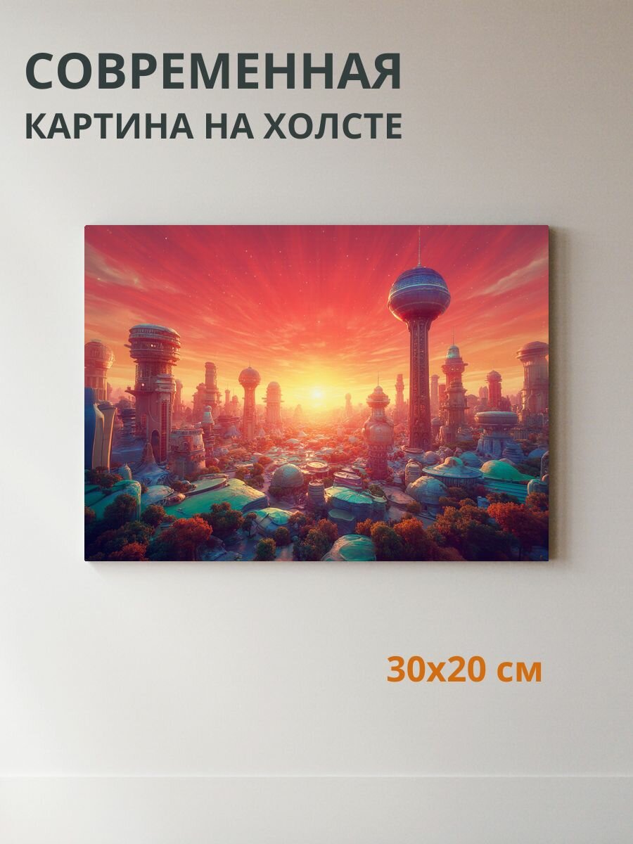 Картина на холсте Космос: город и станция 30x20 см
