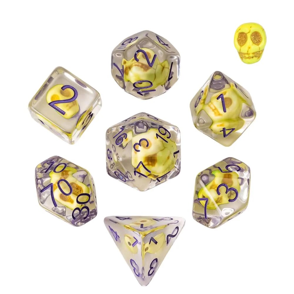 Cusdie 7 прозрачных костей для RPG Skull yellow purple
