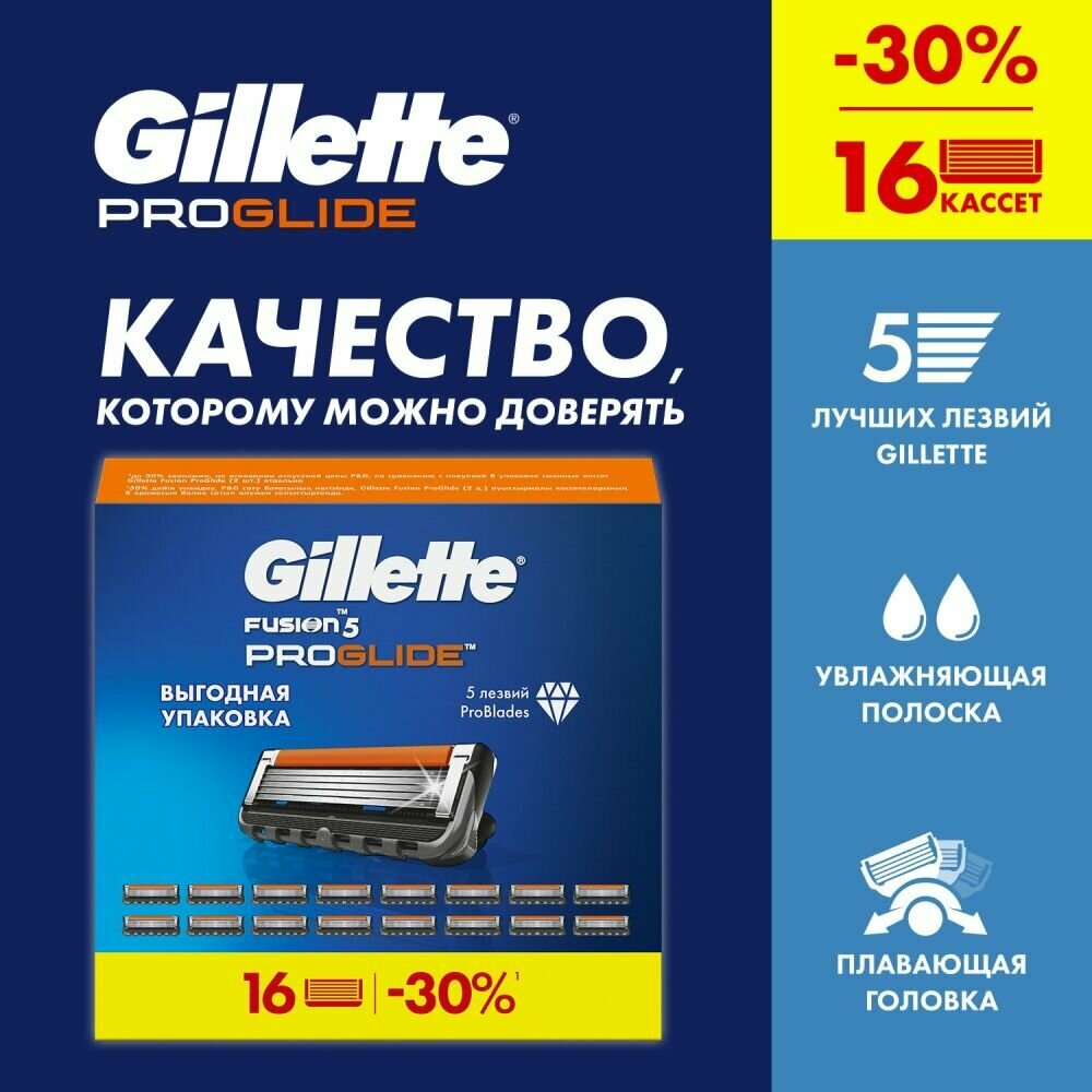 Сменные кассеты Gillette FUSION PROGLIDE, 16 шт