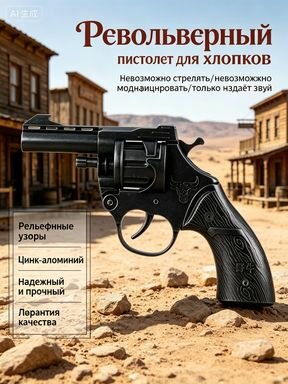 Пистолет для пистонов металлический, пугач, бронзовый