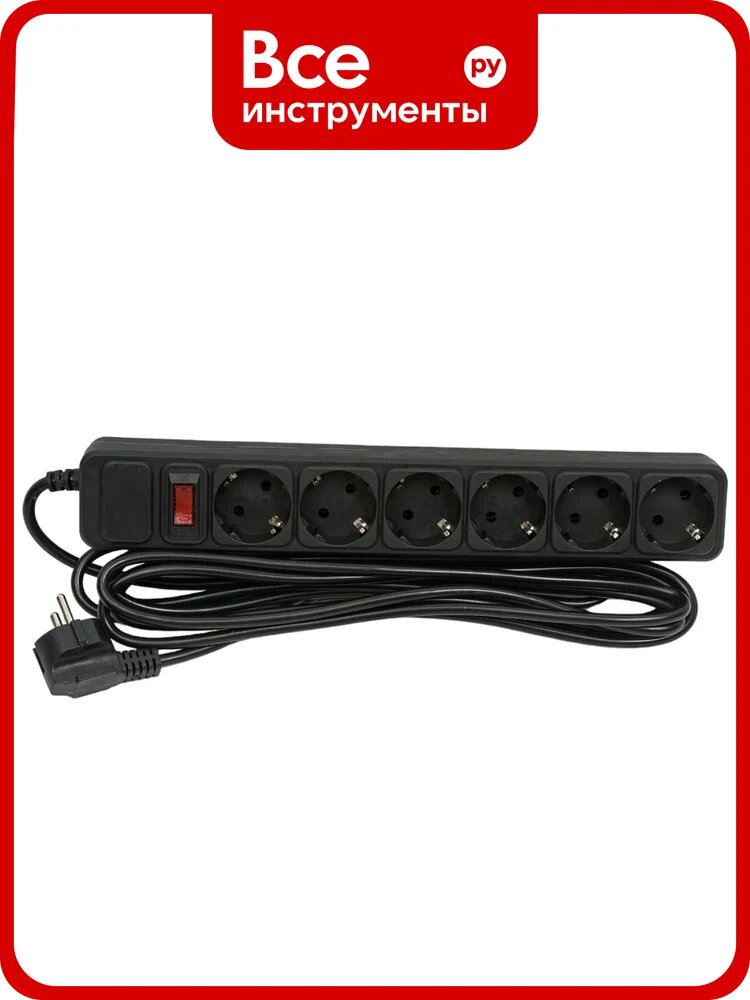 Сетевой фильтр CROWN MICRO CM000003670, 6 розеток, заземление, 2500 Вт, черный