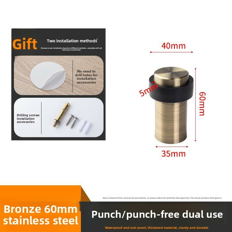 Door stop nonpunching stainless steel cylindrical design for home security and safety, green