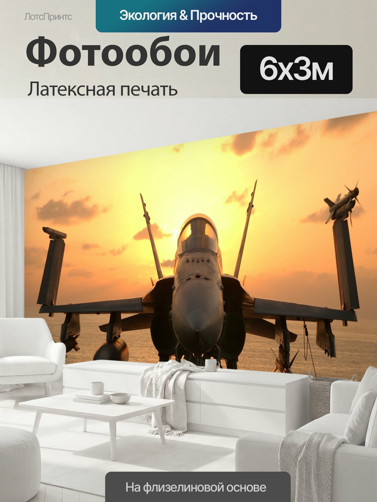 Фотообои моющиеся ударопрочные "Шершень, f a-18, авианосец" 600x300 см. латексная печать