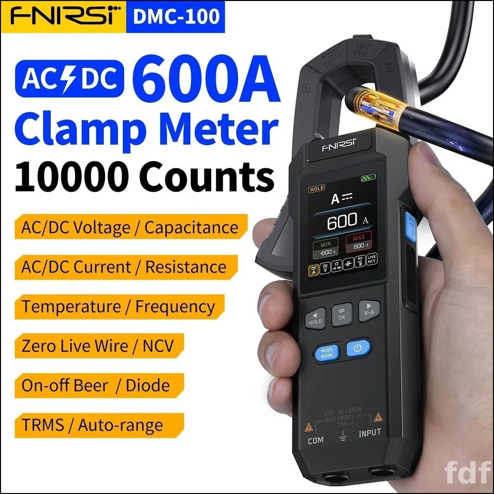 Полностью автоматический интеллектуальный мультиметр FNIRSI DMC100 с клещами для измерения постоянного и переменного тока и напряжения
