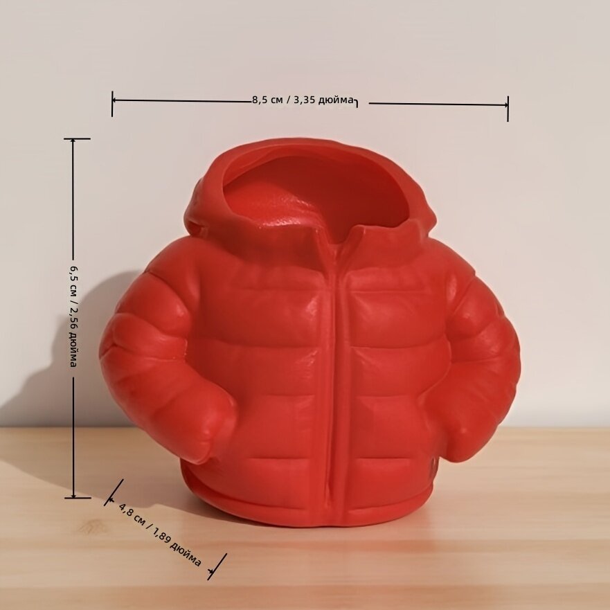 Настольный 3D-органайзер для ручек в форме пуховика, мини-ведро для канцелярии и кистей, красное