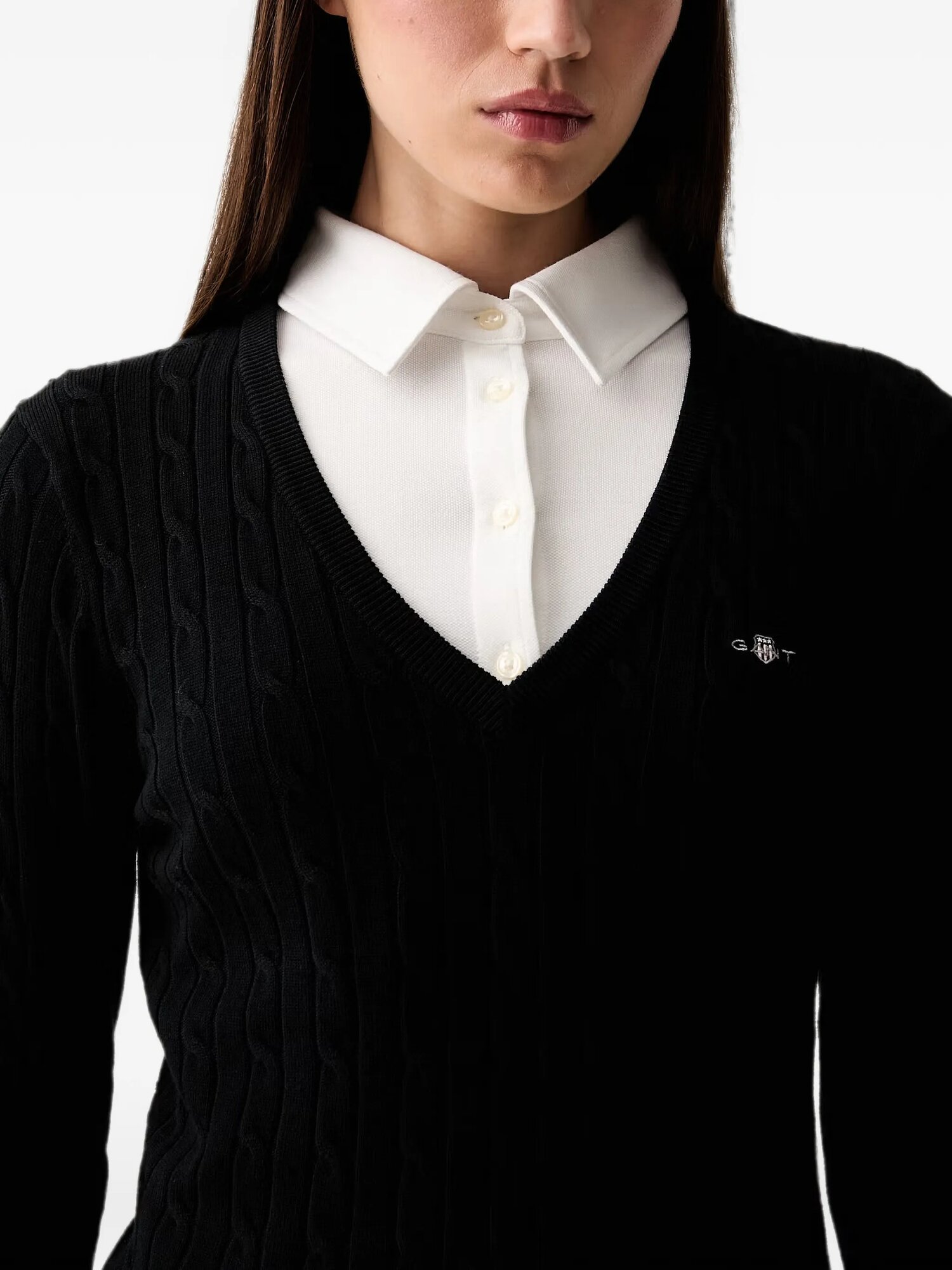 Свитер GANT Cable-knit V-neck sweater, размер 44 — фото 1