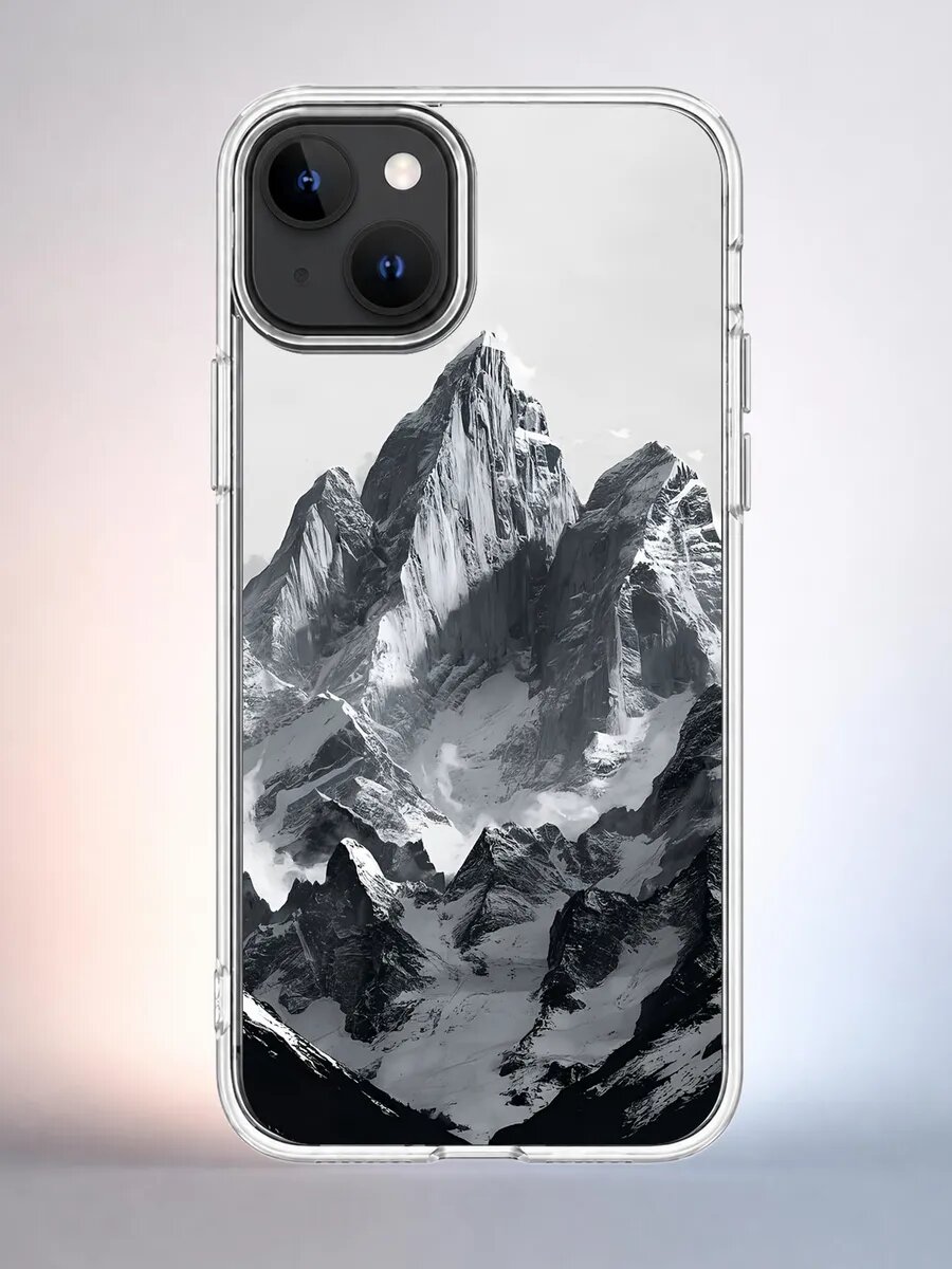 Чехол iPhone 13 снежные горы силиконовый прозрачный