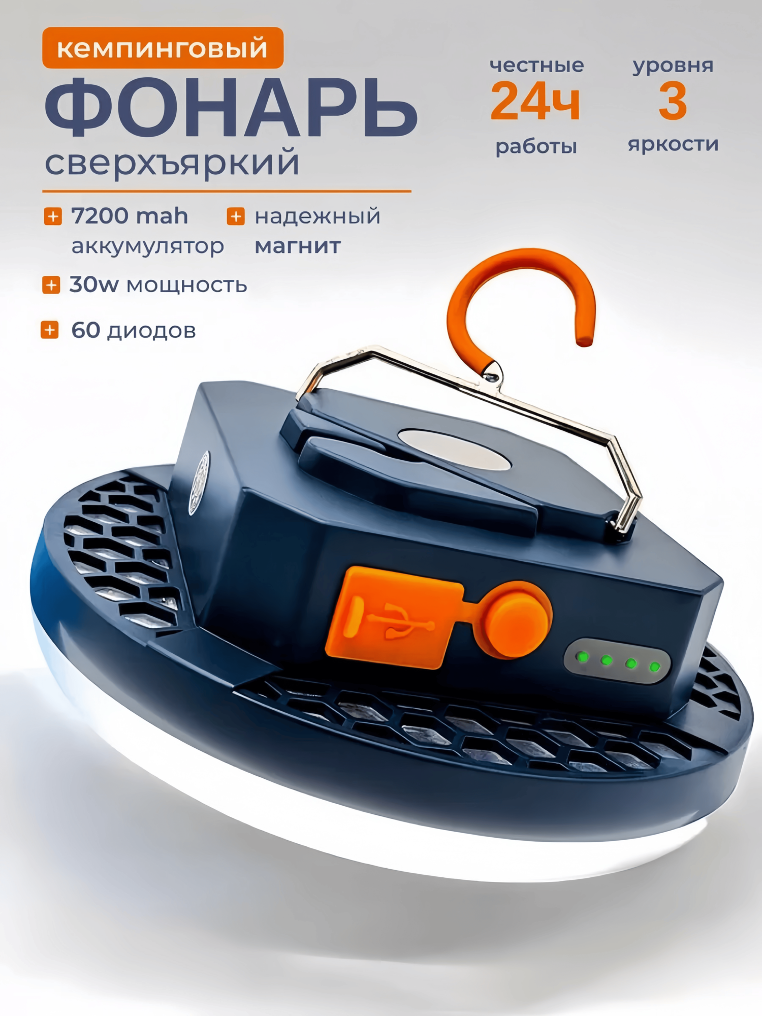 Фонарь кемпинговый аккумуляторный светодиодный, туристический светильник подвесной, фонарик переносной в палатку