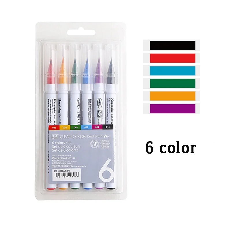 Kuretake Zig Brush Pen 6 цветов RB-6000AT