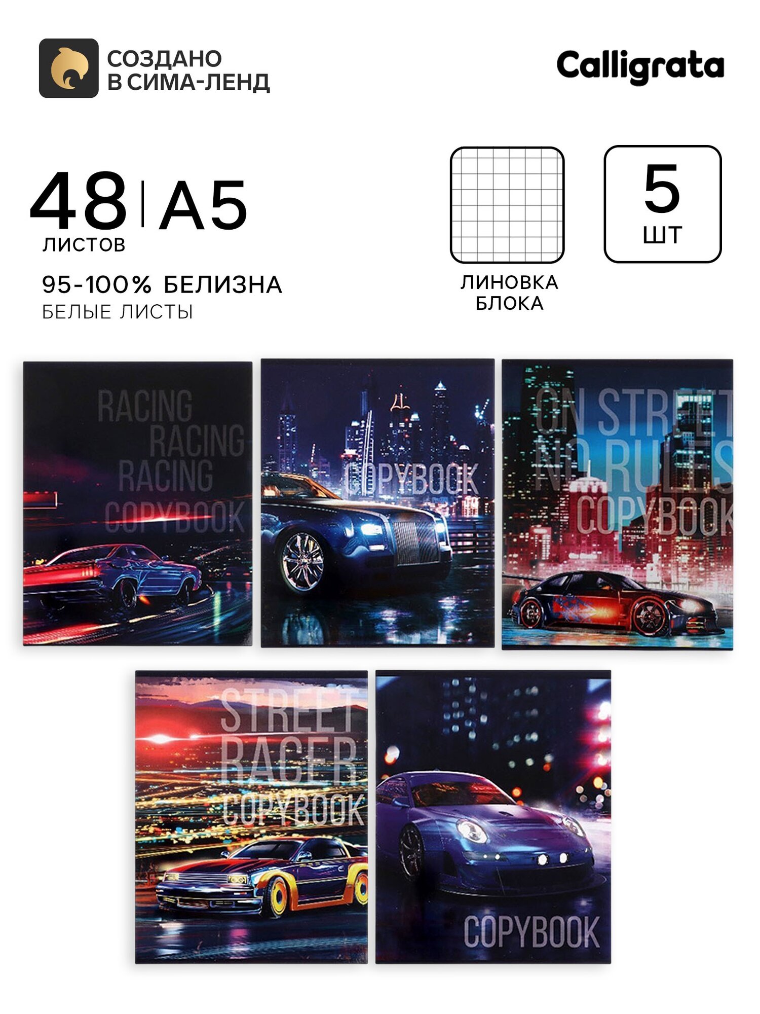 Тетради 48 листов в клетку Street racing, обложка мелованный картон