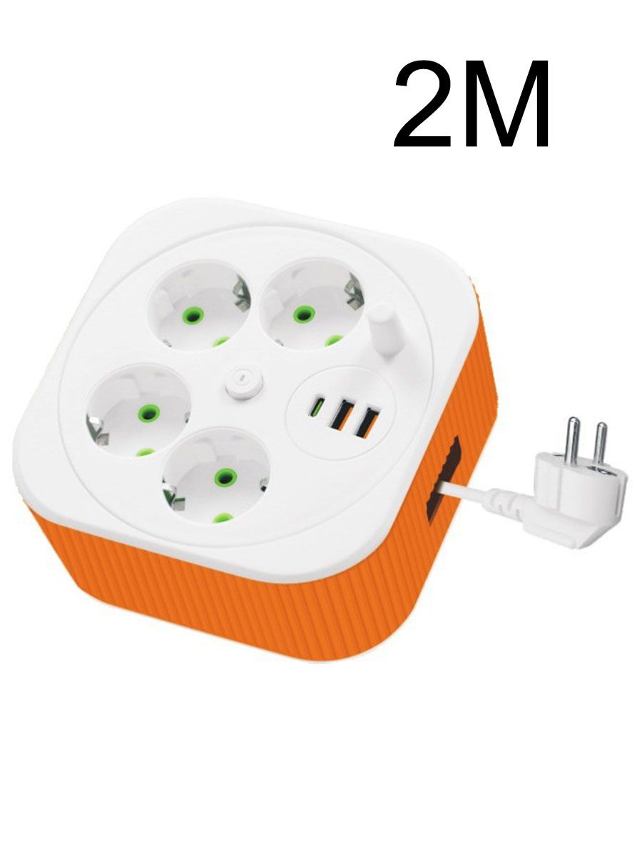 Сетевой удлинитель с зарядкой USB и Type-c, длина кабеля 2 м, розетка + USB+ Type-C, выключатель, для дома и офиса.