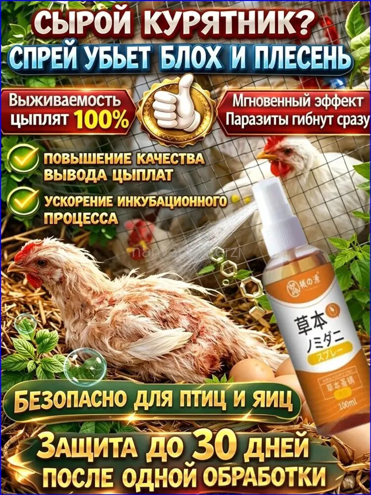 Премиумаэрозоль для обработки кур, индюков и перепелов от блох, клещей и пухопероеда, используемый в курятнике.