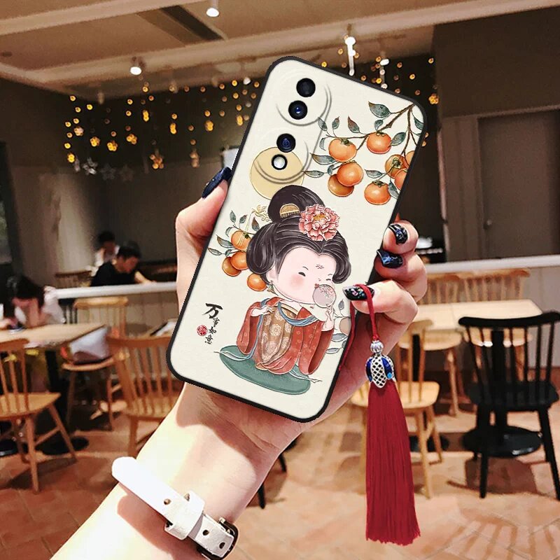 Чехол для Honor X70i Guifei Shi Ruyi с винно-красной бахромой и светло-красным акцентом