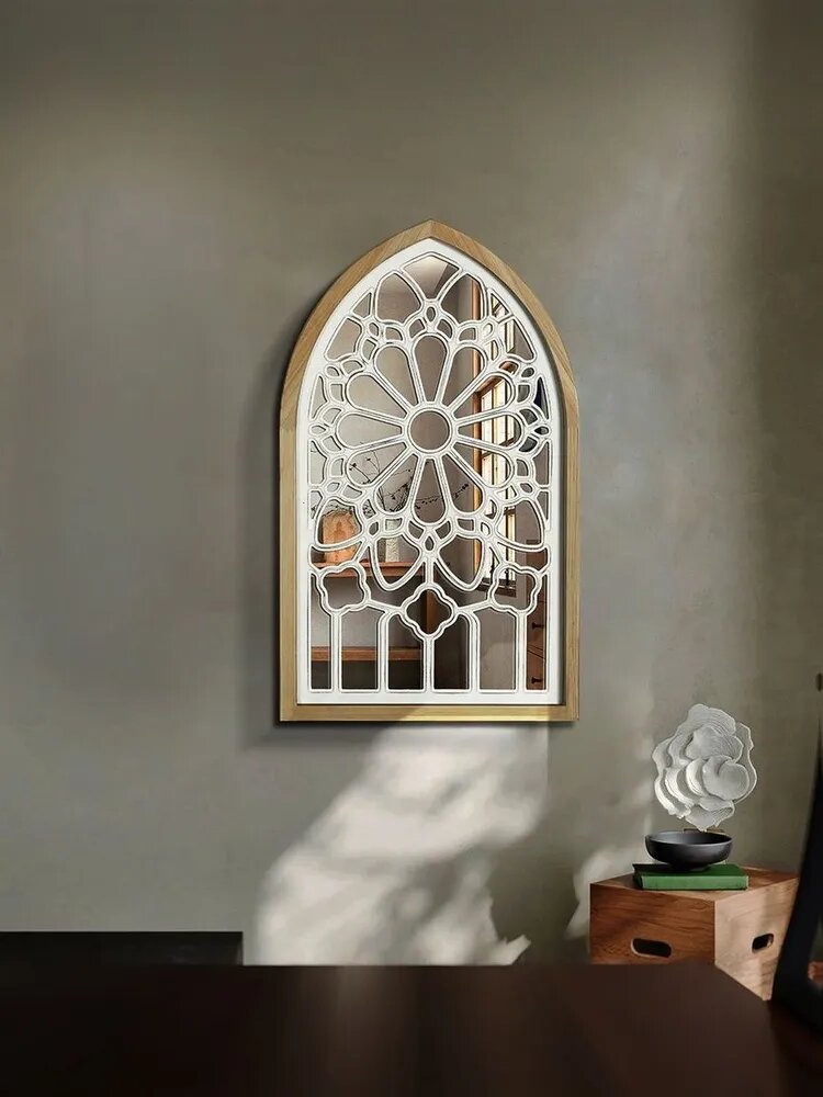 Фальш-окно в резном стиле, деревянная рама, белый цвет, для декора стен в гостиной и спальне