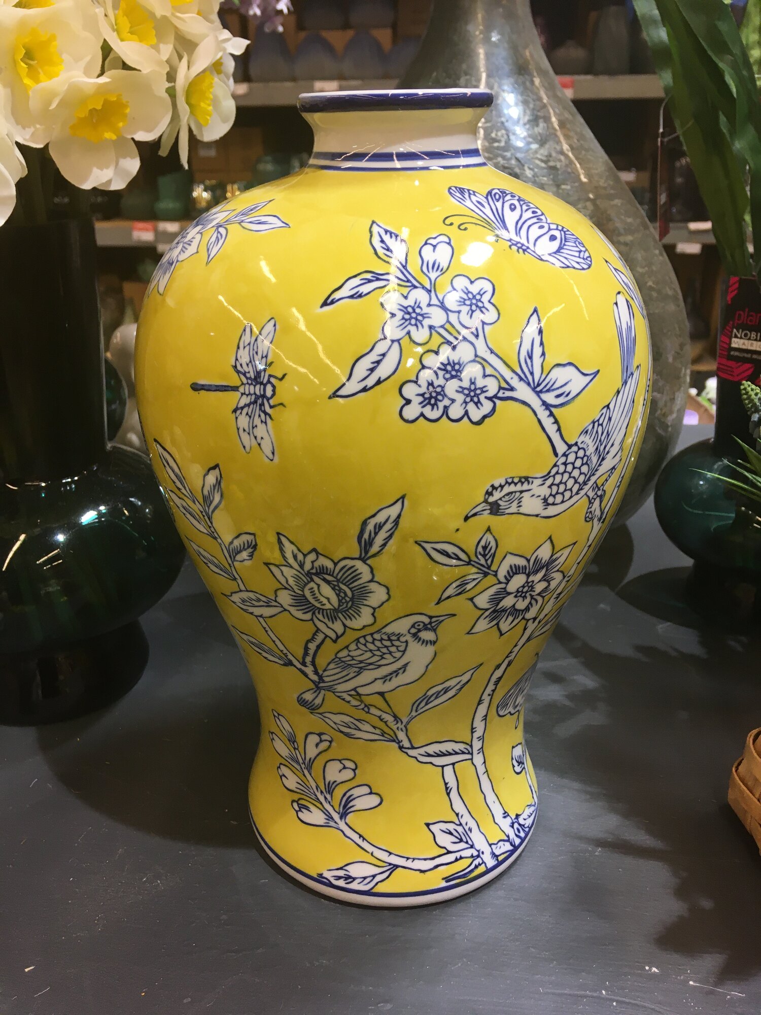 Ваза «Шинуазри Yellow/blue», D 21см, Н 33см, керамика, желтый/синий