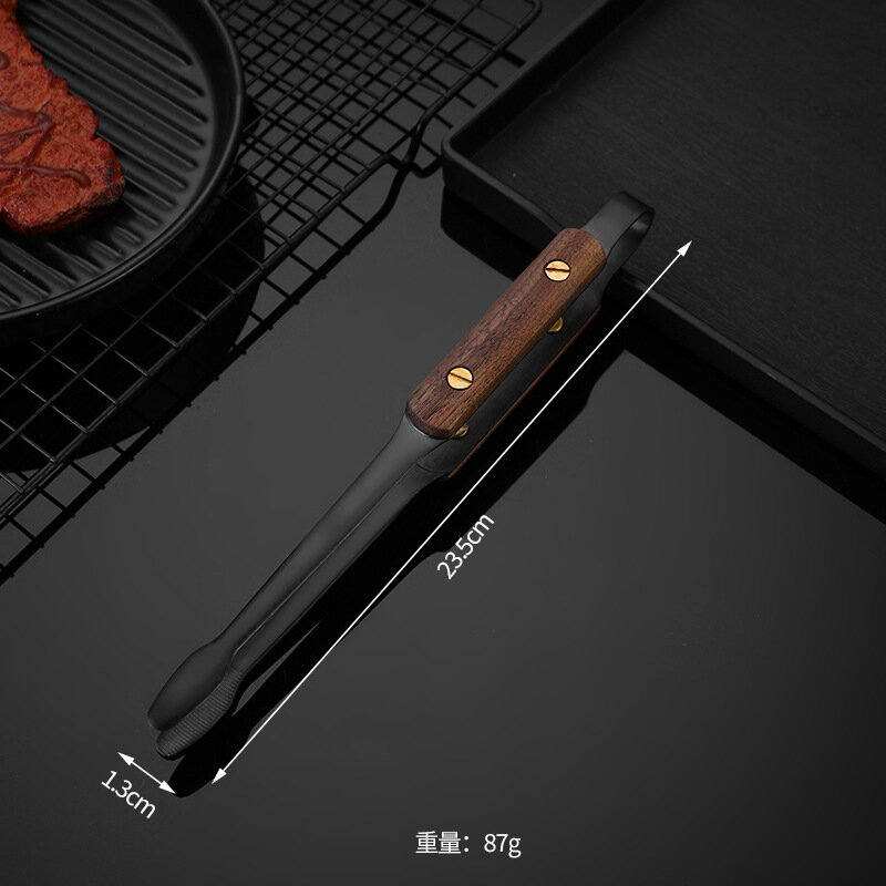 Щипцы для барбекю из нержавеющей стали, щипцы для мяса и стейков, щипцы для выпечки хлеба для дома, отелей и ресторанов, нескользящие щипцы для еды с деревянной ручкой.
