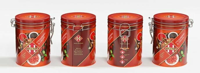 Чай HILLTOP Земляника со сливками чайница с клипсой - крупнолистовой цейлонский черный /жесть/ 80г