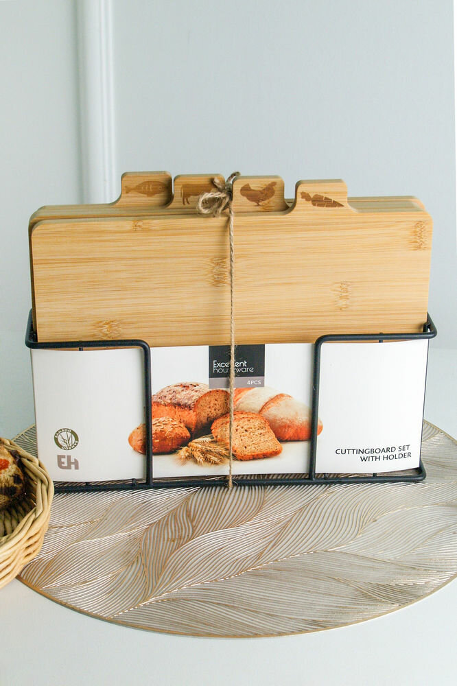 Набор разделочных досок дискрет с подставкой, бамбук, металл, 28х20 см, 5 предметов, Koopman International 170492060