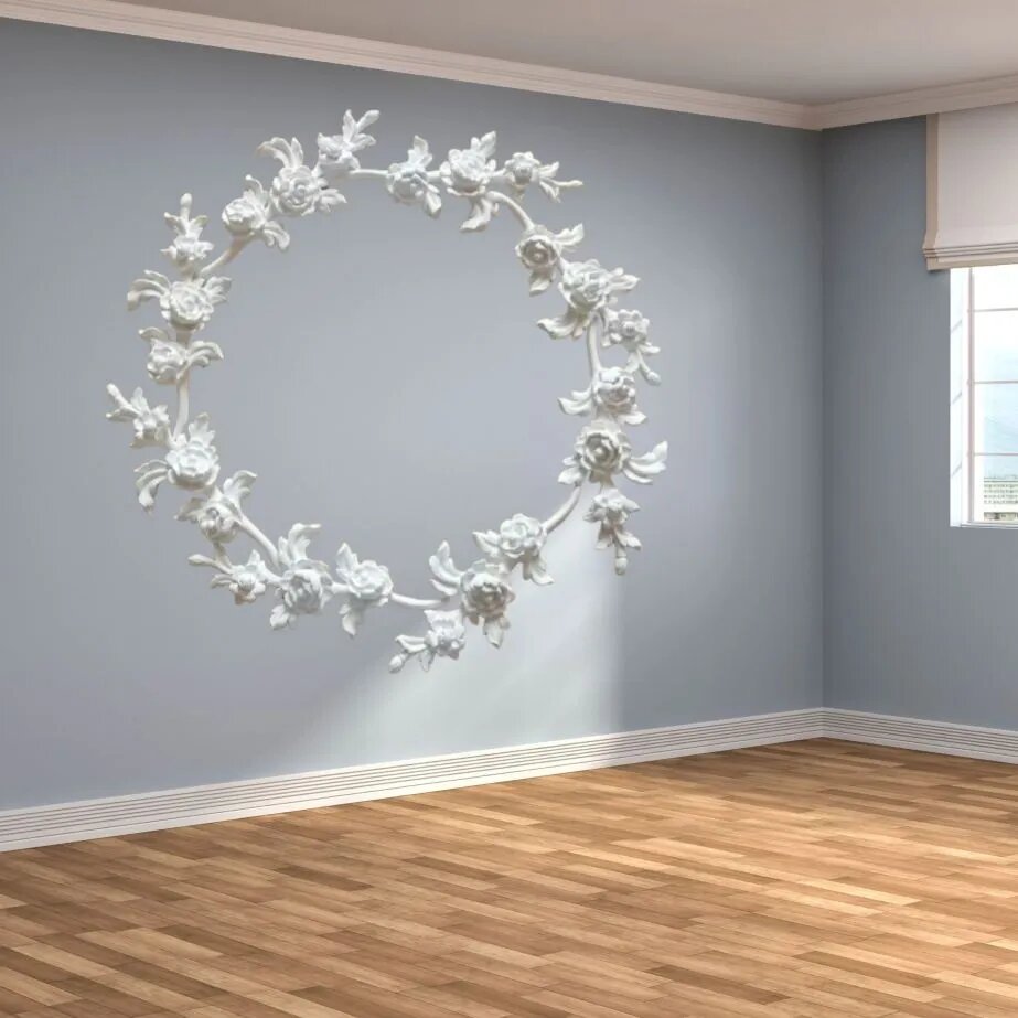 Композиция-розетка из гипсовых потолочных панелей с цветочным узором (стиль "роза")