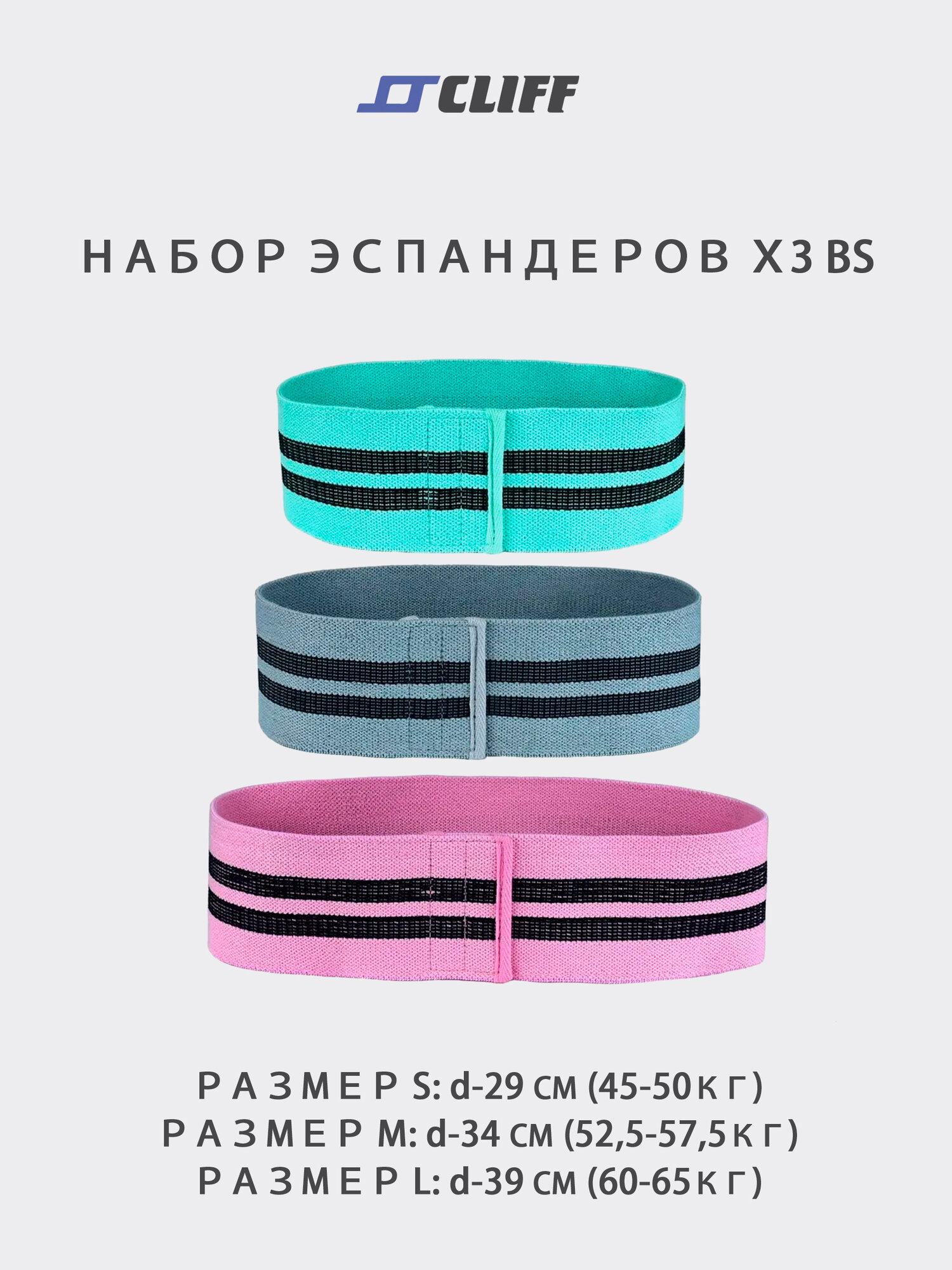 Набор эспандеров 3 штуки (эспандер ленточный кольцо S, M, L) BS