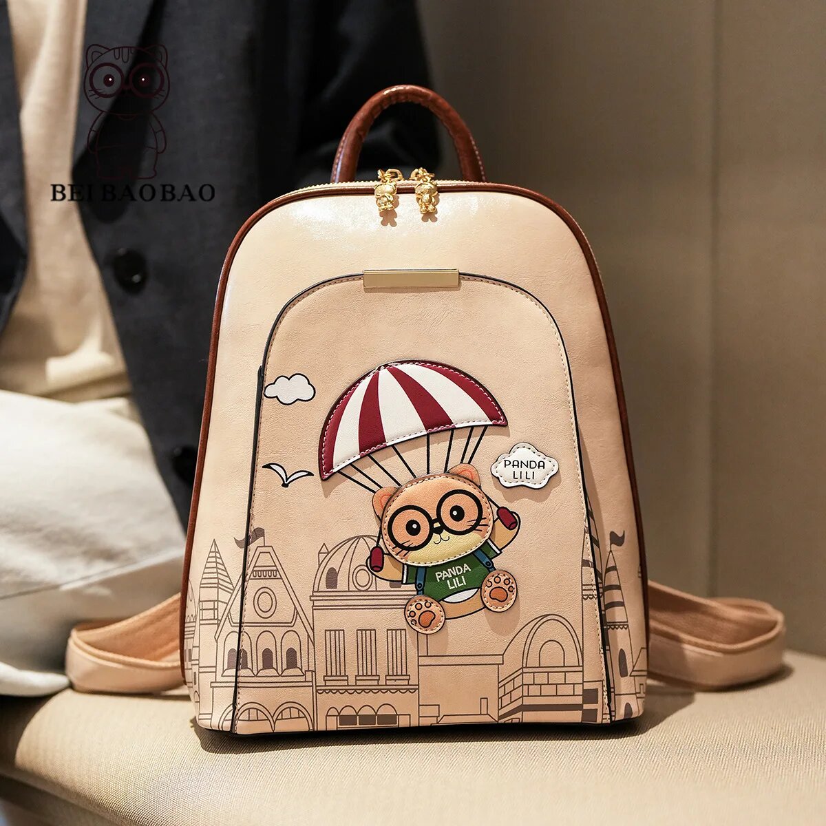 Женский рюкзак для колледжа, дизайнерский мягкий кожаный винтажный рюкзак, женский дорожный beige