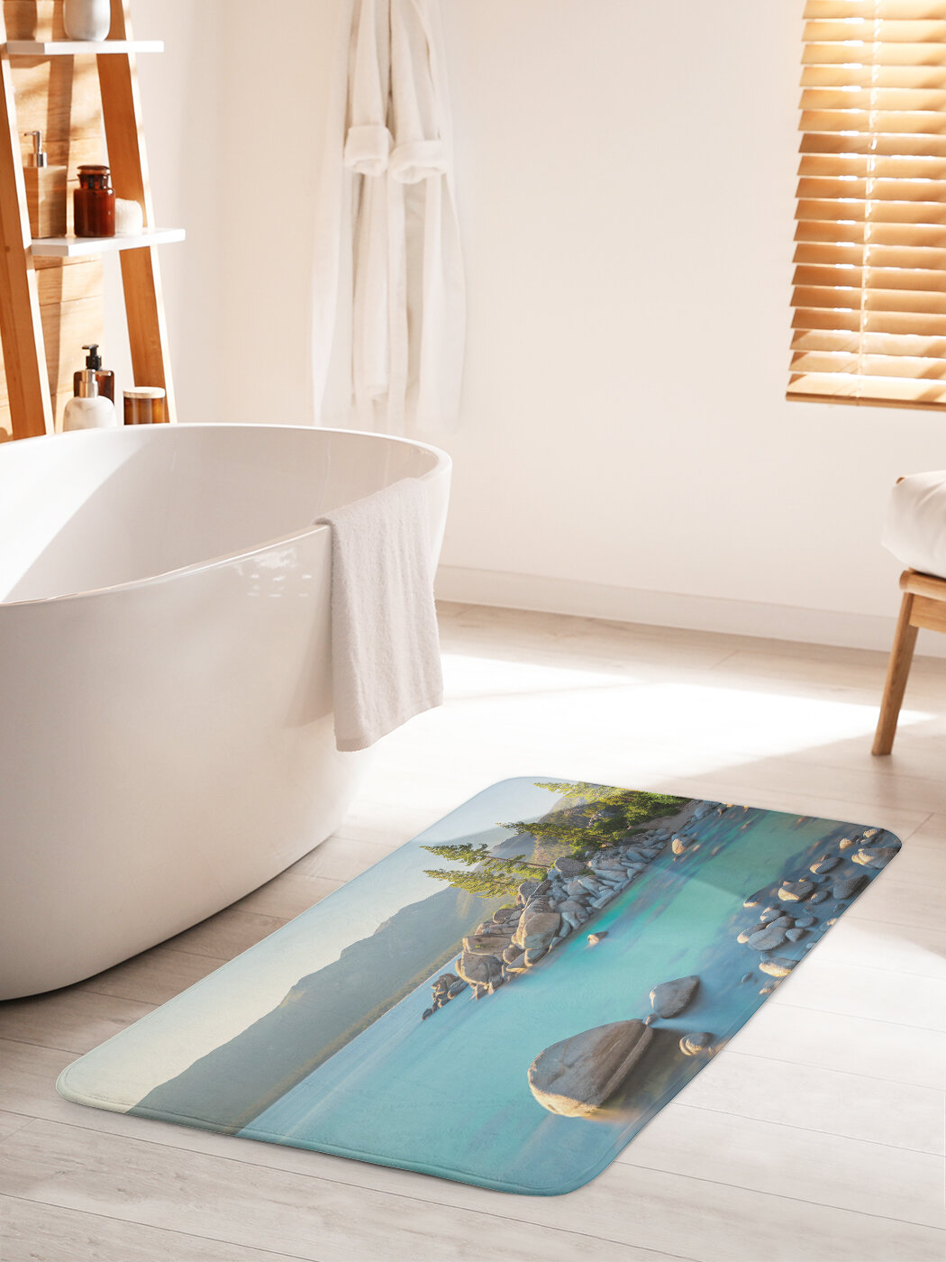 Коврик для ванной комнаты и туалета противоскользящий "Каменное мелководье" 60х100 см, JoyArty