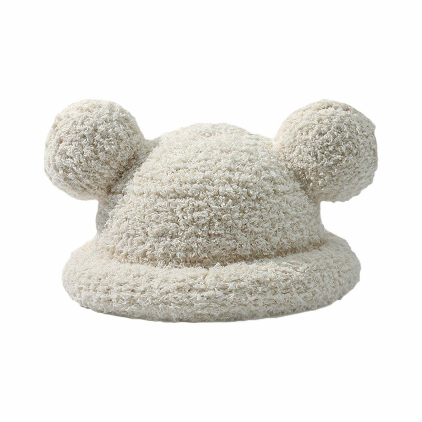 Бейсболка-ведёрко с ушками кота или медведя, Белый