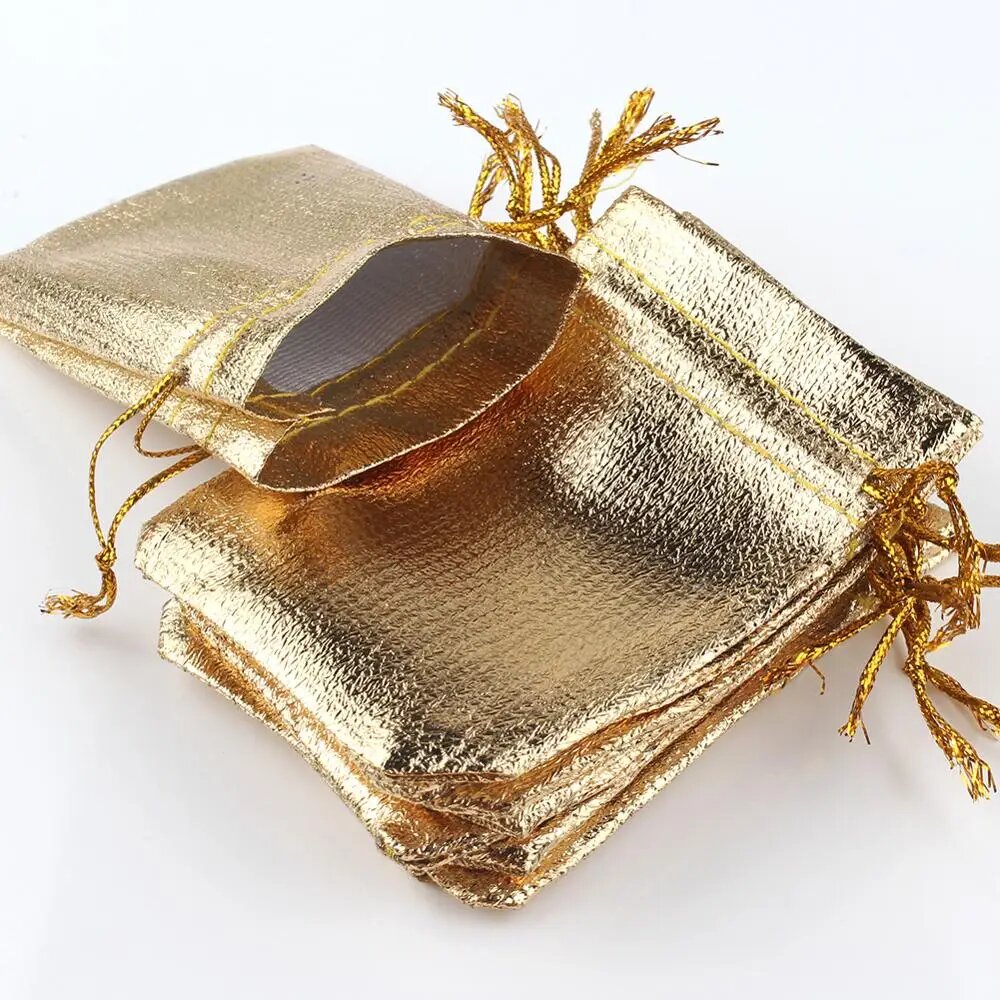 50 подарочных мешочков для украшений 9x12 см, Gold Color