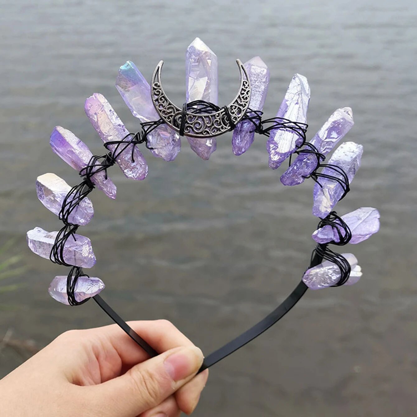 Тиара с хрустальными кристаллами и полумесяцем, ABpurple1black