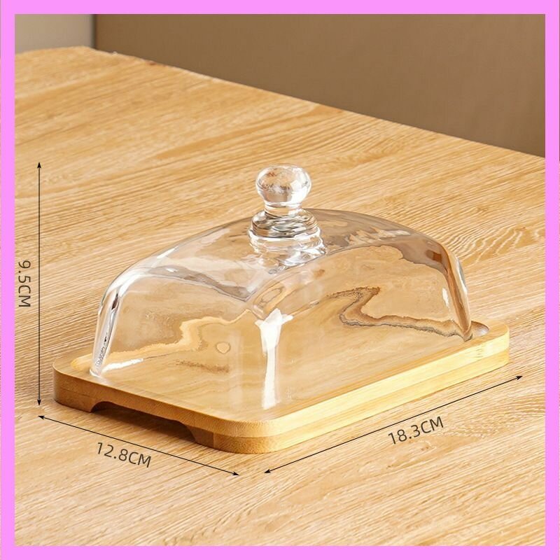 Эксклюзивная подставка для сыра и выпечки с тарелкой из дерева и крышкой из стекла