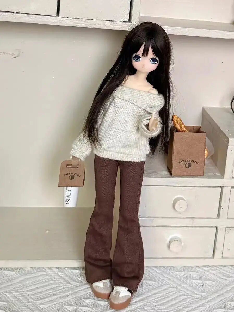Комплект одежды для кукол Blythe: худи серый, брюки коричневые