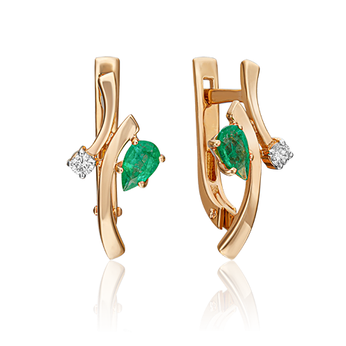 Серьги, красное золото, 585 проба, изумруд, бриллиант