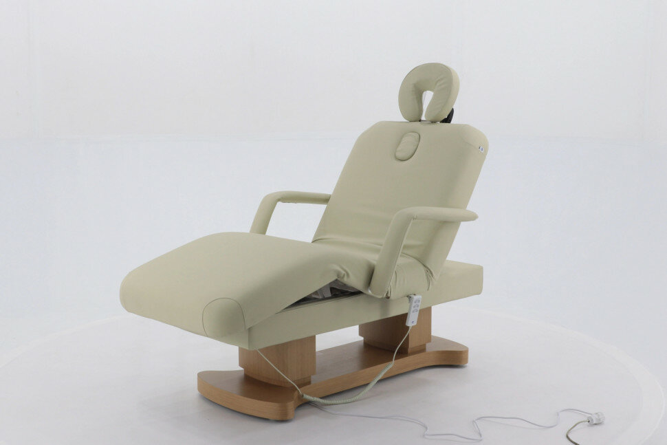 Массажный стол электрический MED-MOS ММКМ-2 (КО-156Д) светло-бежевый с основанием светлое дерево (Р)