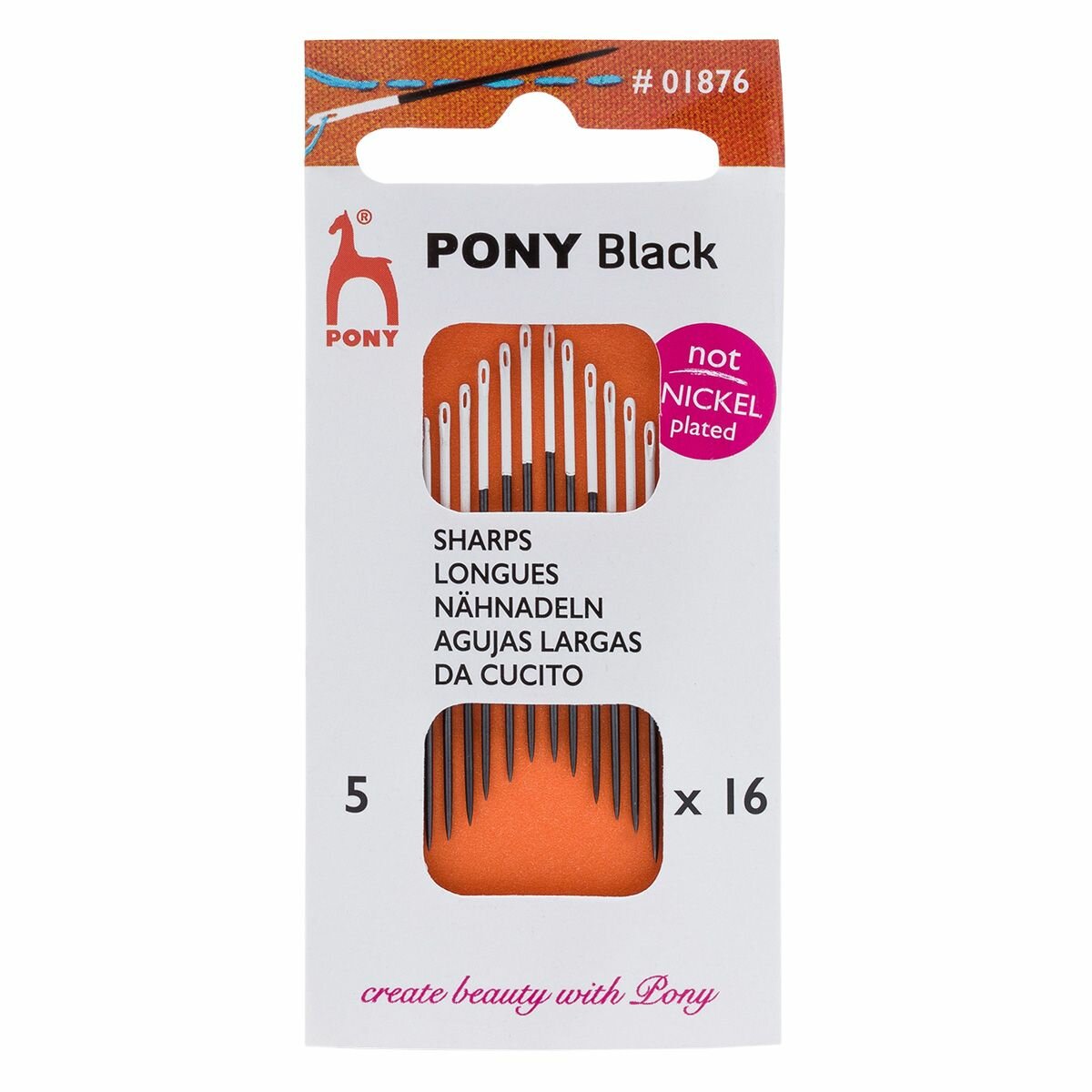 Иглы ручные для шитья c белым ушком № 5, 16шт, PONY