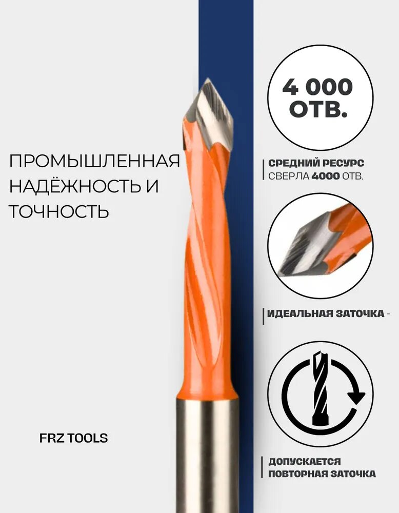 Сверло присадочное сквозное левое 8х57,5 мм для мебельной сборки HSS — фото 1