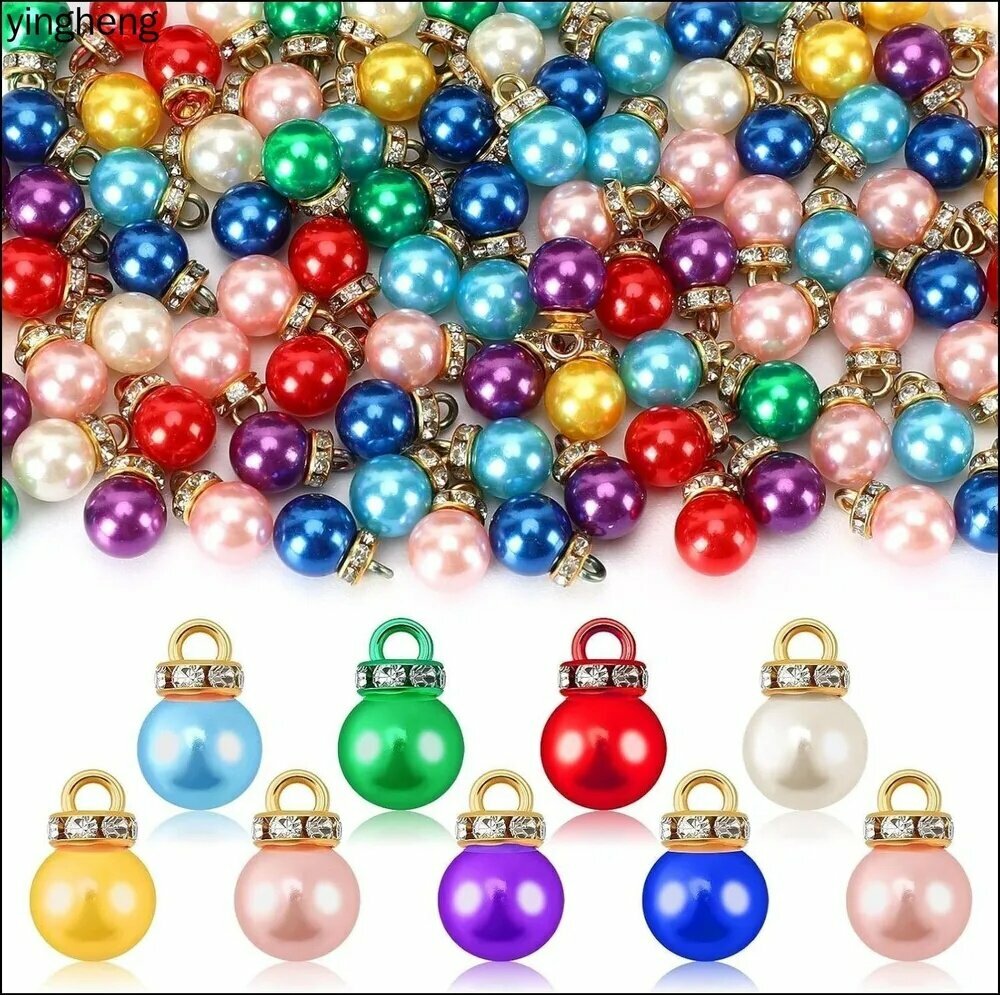 50 миниатюрных рождественских шаров с разноцветными подвесками из искусственного жемчуга