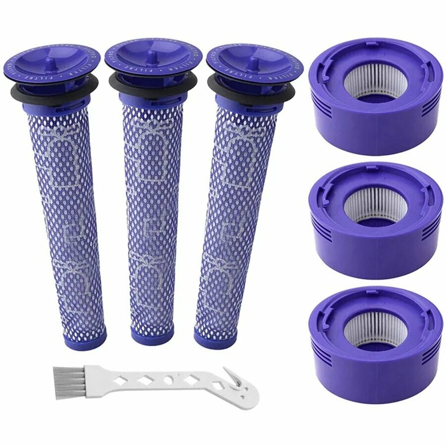 Комплект из 7 сменных для пылесосов Dyson V6, V8, V7, 3 фильтра колонки HEPA, 3 фильтра предварительной очистки, 1 щетка для очистки, номера запасных частей 965661-01 и 967478-01