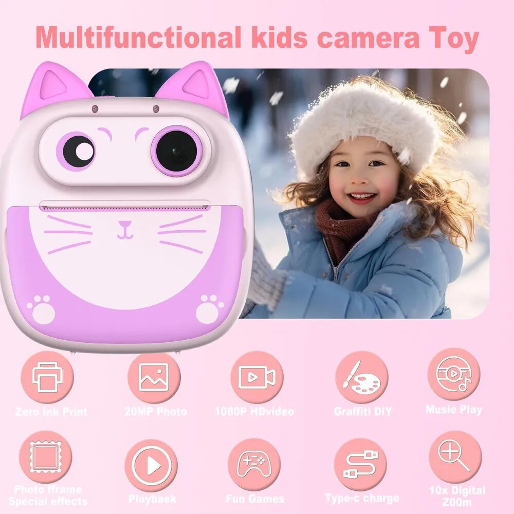Фотоаппарат детский мгновенной печати, с картой памяти 32ГБ, фотокамера для детей