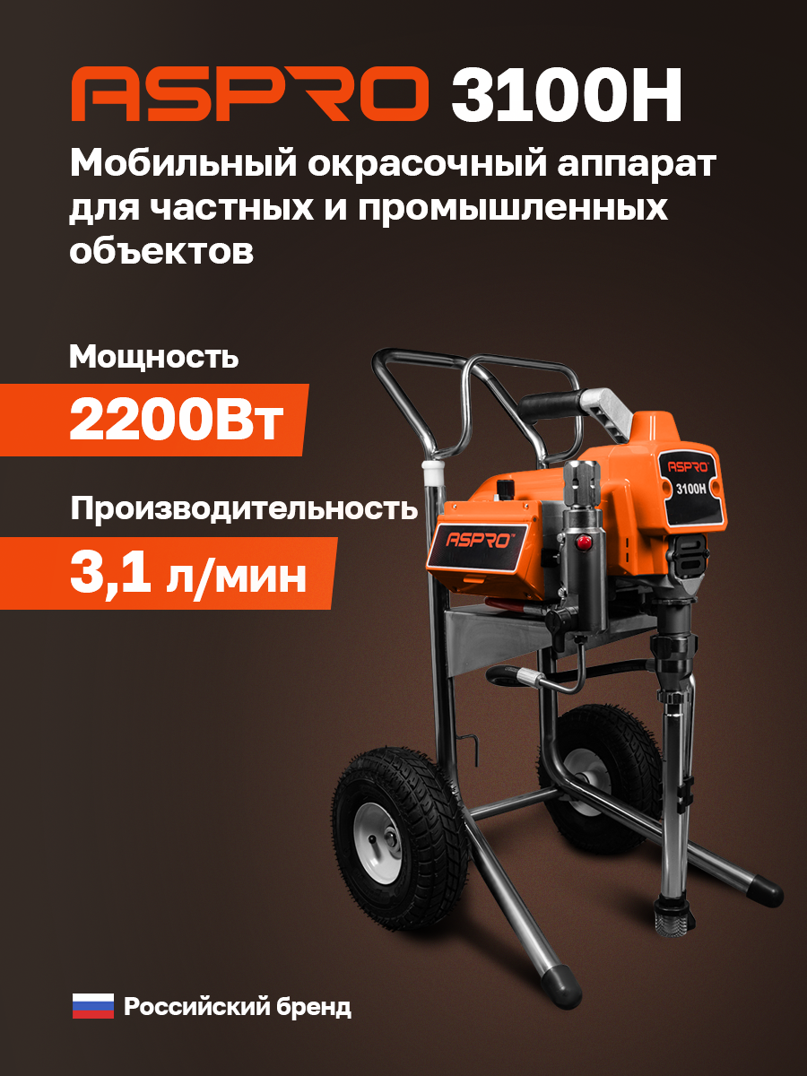 Безвоздушный окрасочный аппарат ASPRO 3100H, поршневой тип, максимальное давление 220 бар