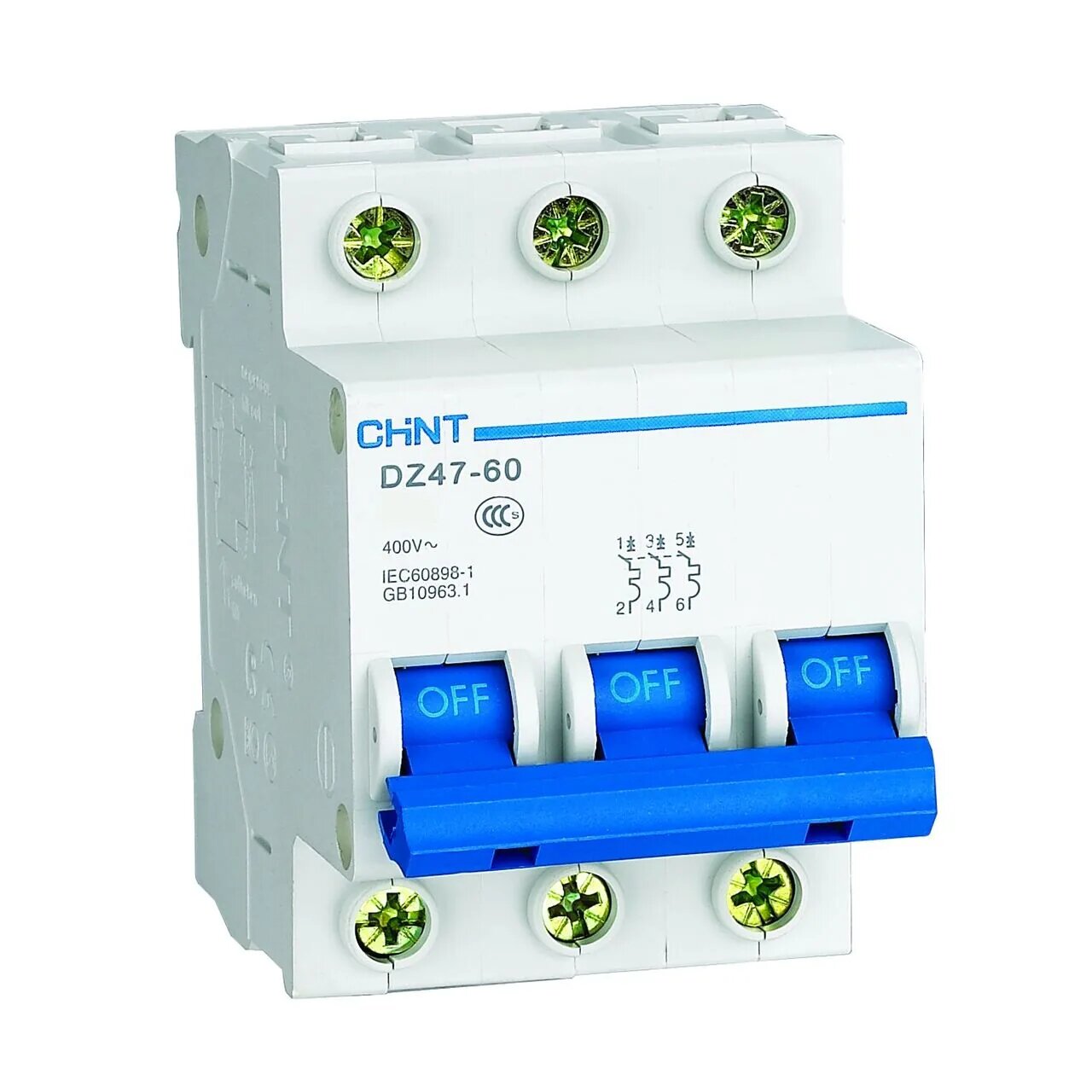 Автоматический выключатель DZ47-60 3P 6А 4,5кА х-ка C, CHINT, 188082